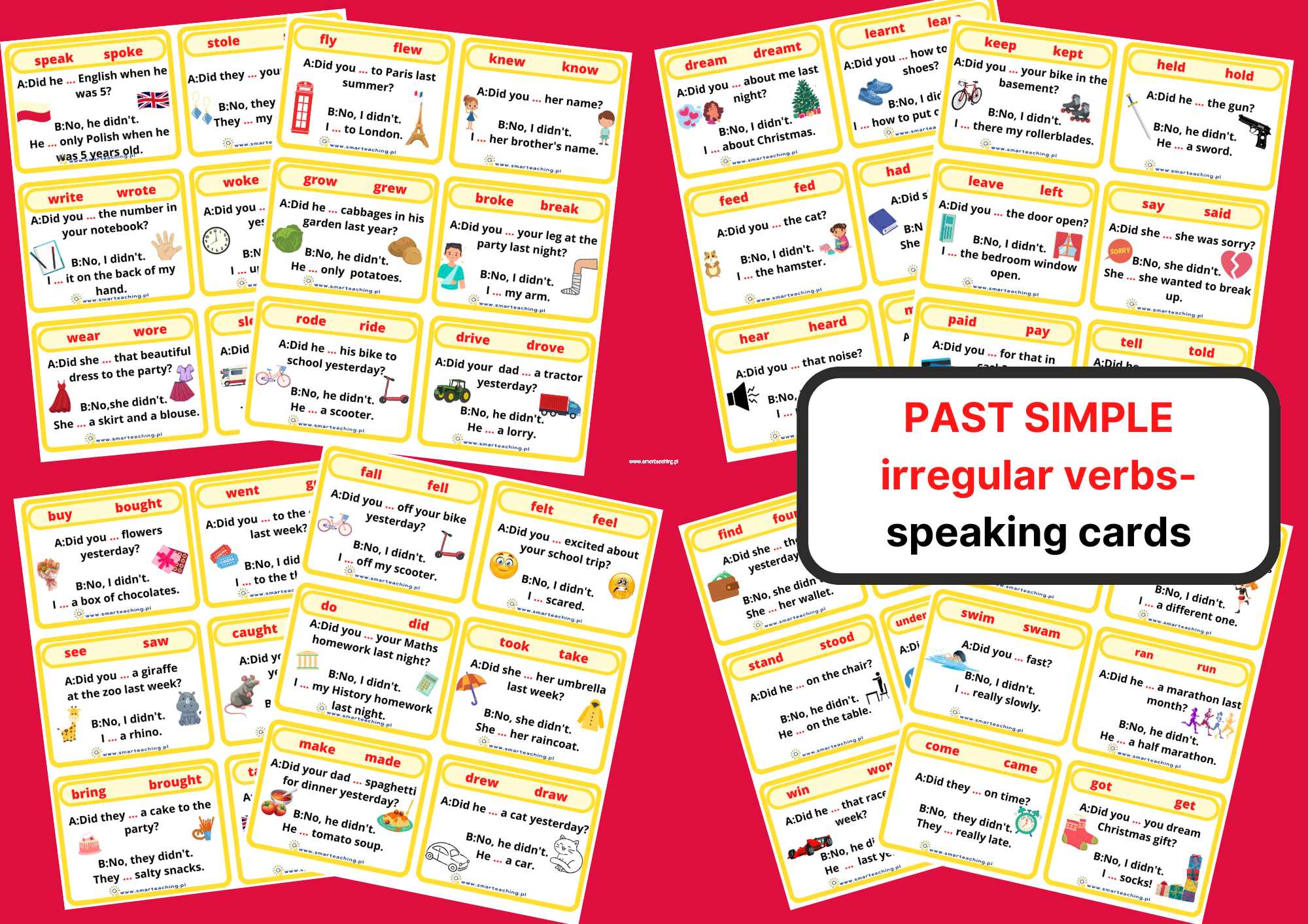 Past Simple – 53 karty PDF: czasowniki nieregularne