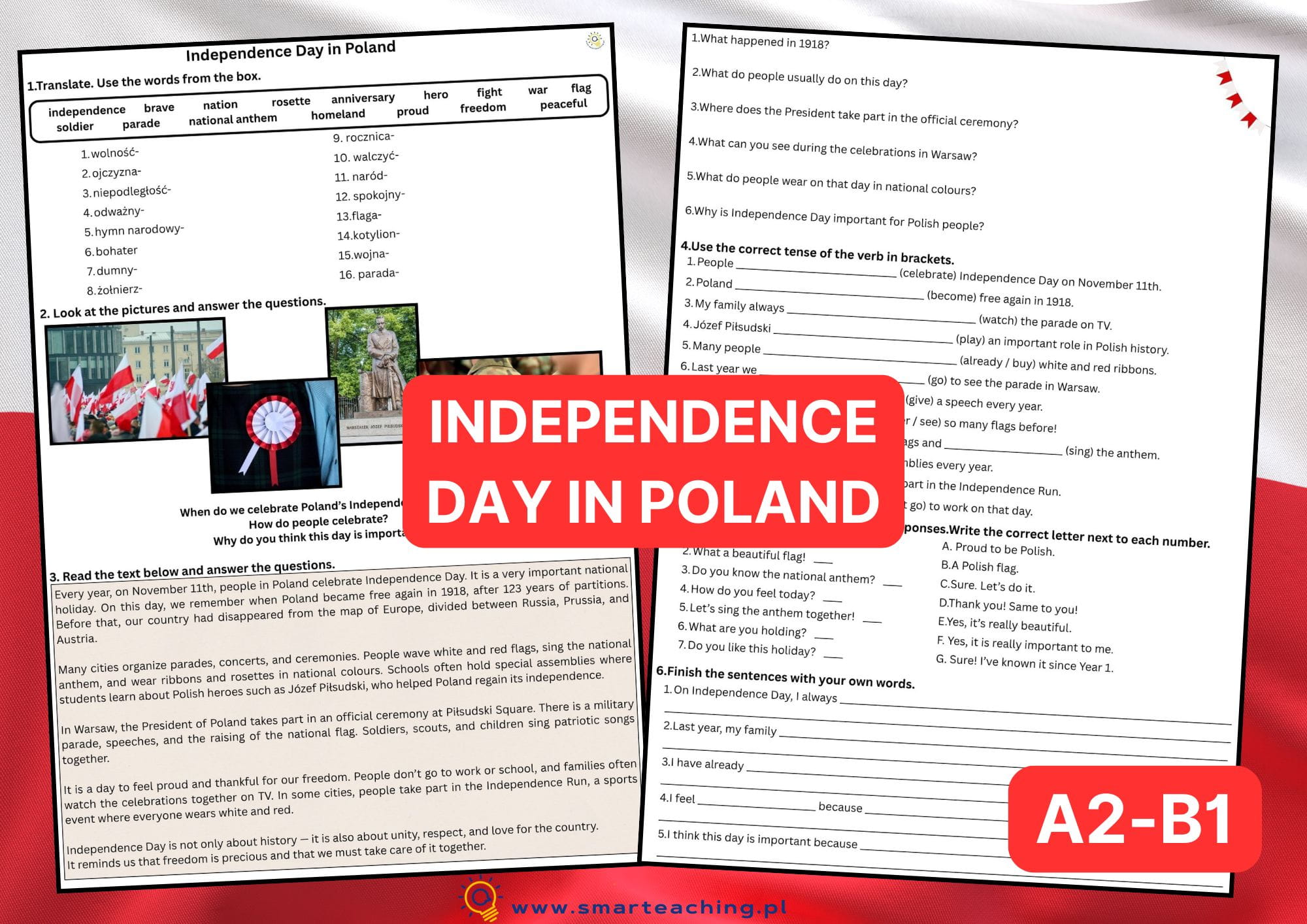Independence Day in Poland – karty pracy PDF kl. 6–8 | Smart Teaching